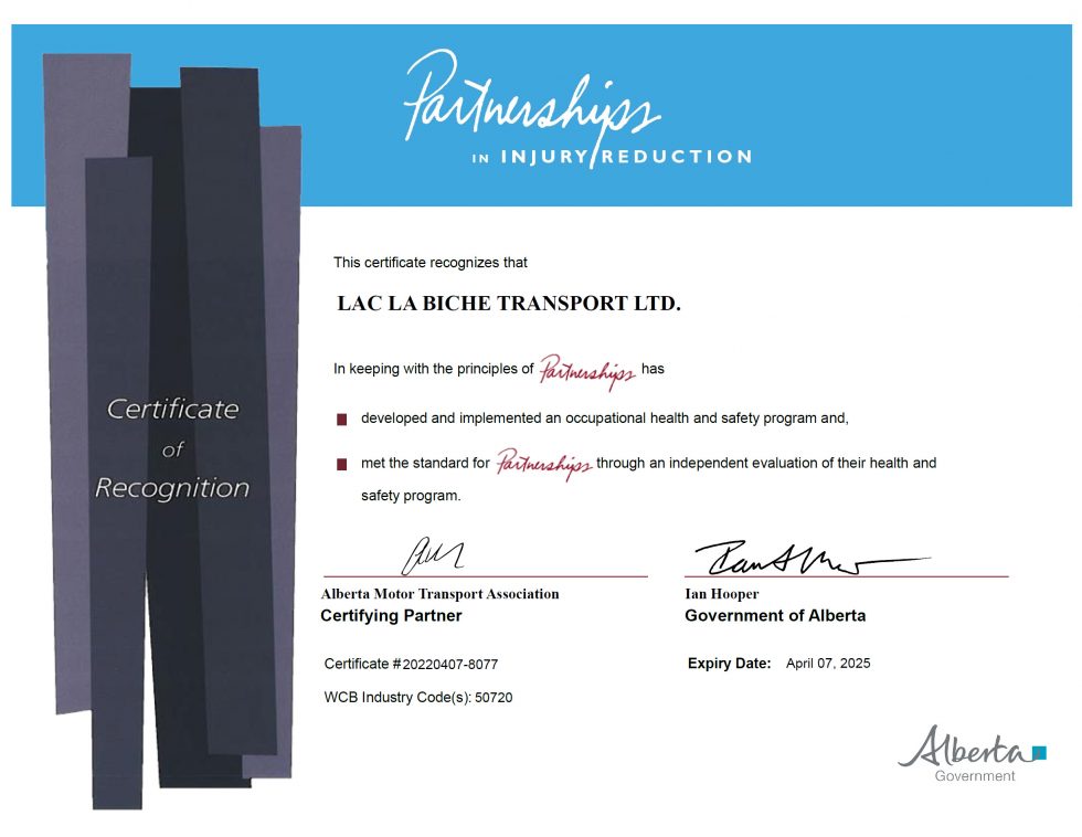 Safety Certifications - Lac La Biche Transport LTD.